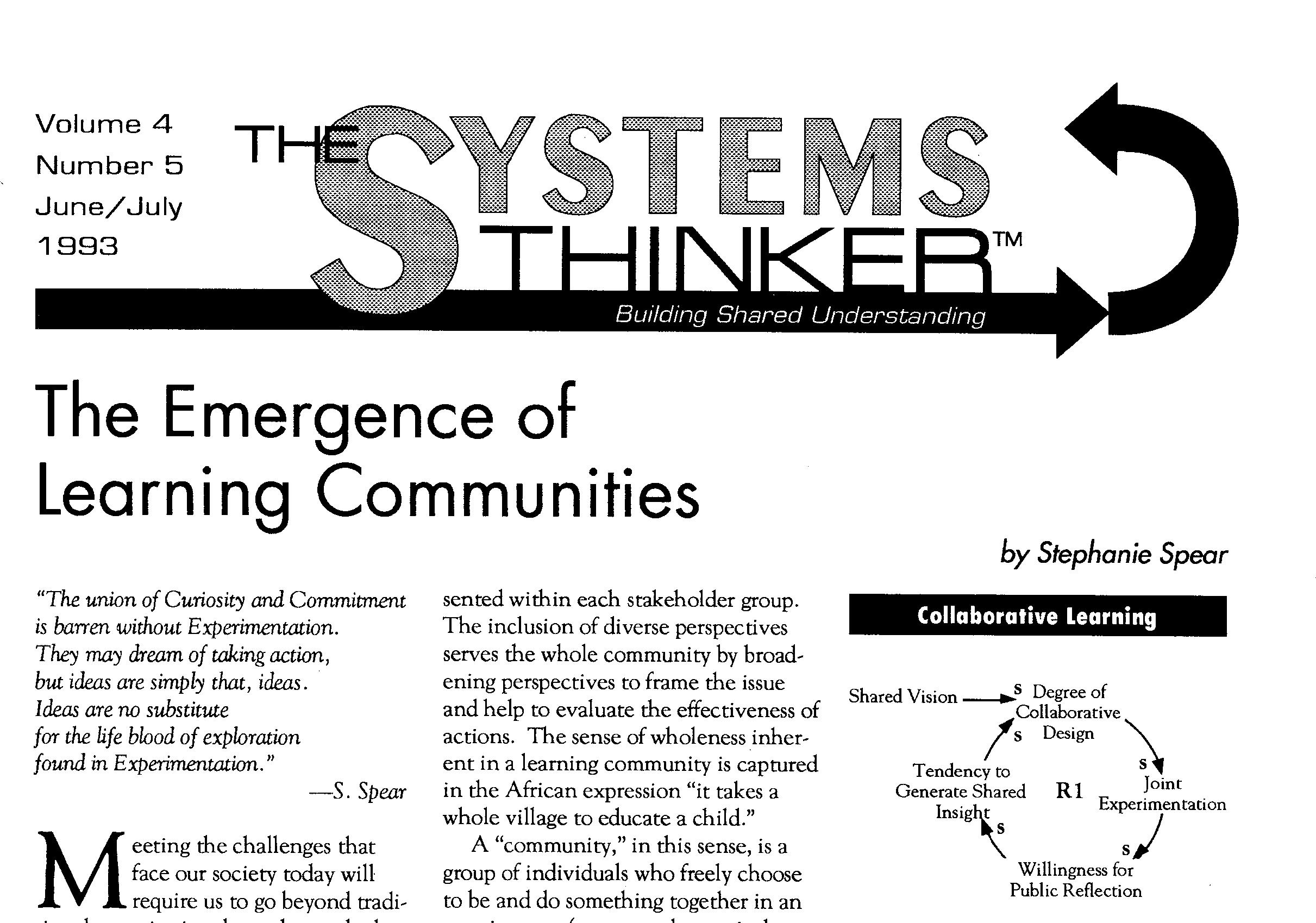 The Systems Thinker – The Emergence of Learning Communities - The ... The Systems Thinker – The Emergence of Learning Communities - The ...